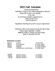 Class-Schedule-fall-2022 - Faith Bible College